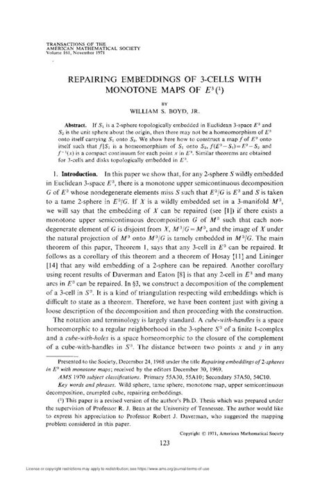 Pdf Repairing Embeddings Of 3 Cells With Monotone Maps … · Ams 1970 Subject Classifications