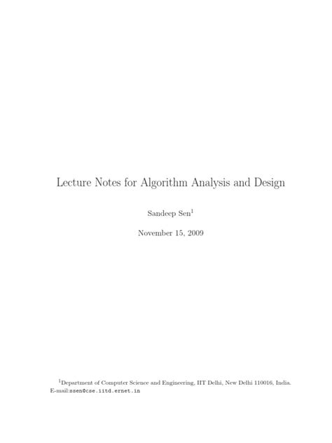 Lecture Notes For Algorithm Analysis And Design Pdf