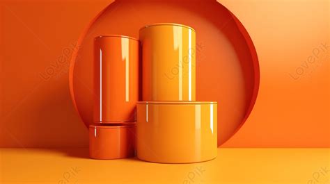 생생한 배경에서 식품 저장을 위한 3개의 주황색 통이 있는 원형 프레임의 3d 렌더링 식품 배경 주황 배경 원형 배경 이미지 Hd 식품 주황 원형 배경 사진 무료