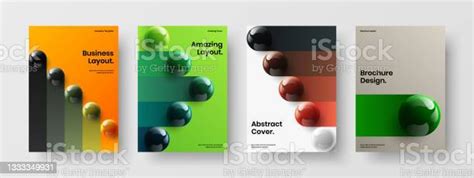 기하학적 전면 페이지 디자인 벡터 레이아웃 번들 독특한 사실적인 공 엽서 템플릿 구성 A4 용지에 대한 스톡 벡터 아트 및 기타