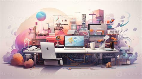 Company Workspace Illustration Connected To Corporate Network Ai Generative 30436627 Stock