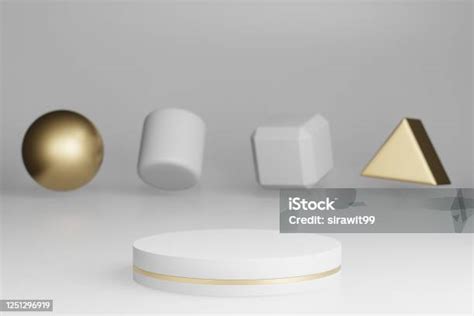 대리석 원통형 모양 연단 제품 프리젠 테이션을위한 플랫폼 회색 배경에 금 물체 장식스튜디오를 모의 3d 렌더링 0명에 대한 스톡 사진 및 기타 이미지 Istock