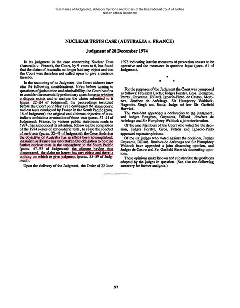Nuclear Tests Case Very Helpful Case Summary Nuclear Tests Case