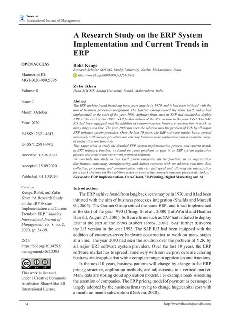PDF A Research Study On The ERP System Implementation And Current Trends In ERP