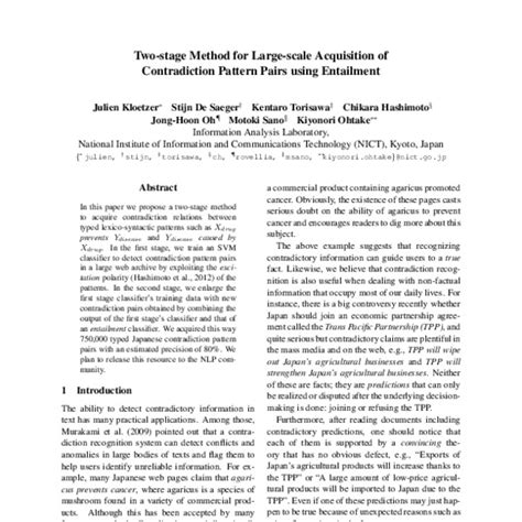 Two Stage Method For Large Scale Acquisition Of Contradiction Pattern