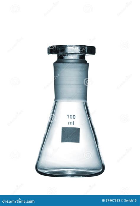 Chemical Conical Flask With A Glass Stopper Isolated On White Ba Stock