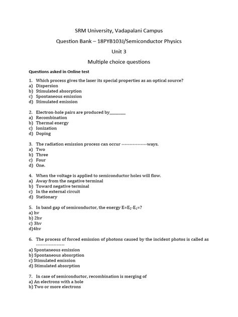 Unit 3 Question Bank Pdf Semiconductors Pn Junction