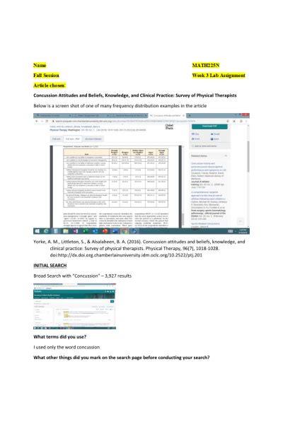 math 225n week 3 lab assignment article on concussions course notes