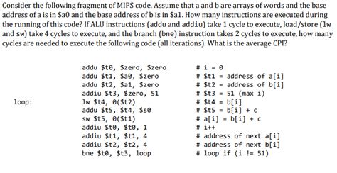 solved consider the following fragment of mips code assume