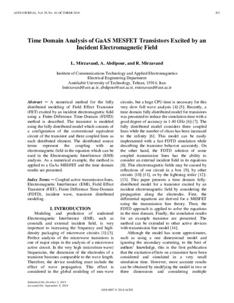 Pdf Time Domain Analysis Of Gaas Mesfet Transistors Excited By An