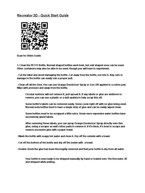 recreator 3d quick start guide pdf manufactured goods industrial
