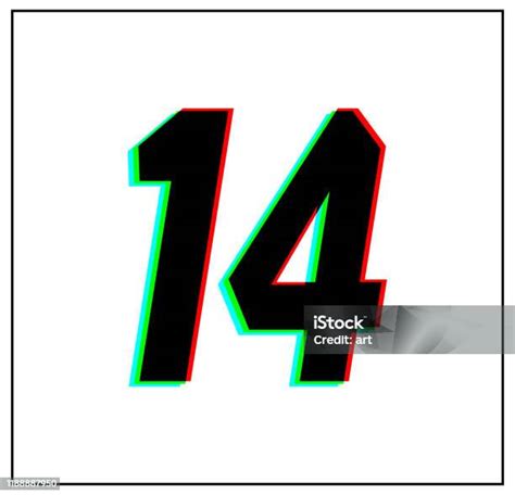 번호 14 동적 분할 색상 디자인 및 벡터 글꼴 숫자 파란색 녹색 빨간색의 그림자 이븐 검은 얇은 프레임과 흰색 배경에 0명에 대한 스톡 사진 및 기타 이미지 Istock