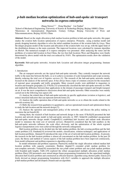 Pdf P‐hub Median Location Optimization Of Hub‐and‐spoke Air Transport Networks In Express