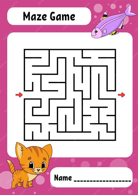 아이들을 위한 사각형 미로 게임 재미있는 미로 교육 개발 워크시트 활동 페이지 어린이를 위한 퍼즐 만화 스타일 유치원 논리적