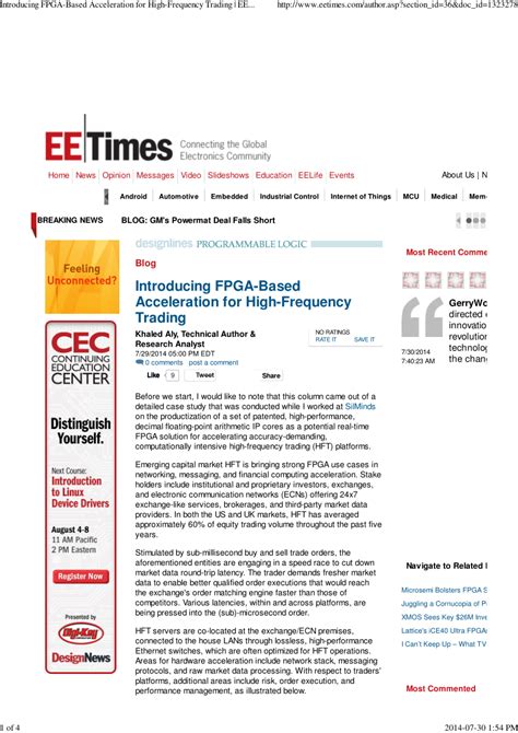 Pdf Introducing Fpga Based Acceleration For High Frequency Trading