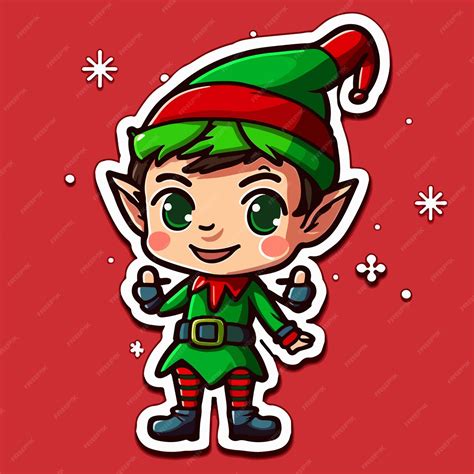 크리스마스 엘프 만화 스티커 크리스마스 산타 엘프 인쇄용 스티커 시트 다색 프리미엄 벡터
