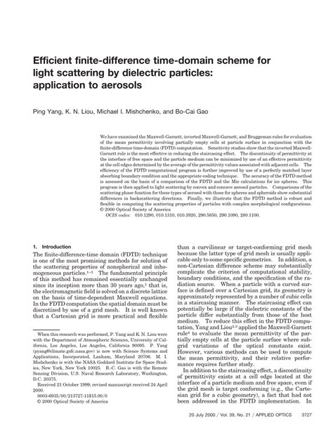 Pdf Efficient Finite Difference Time Domain Scheme For Light