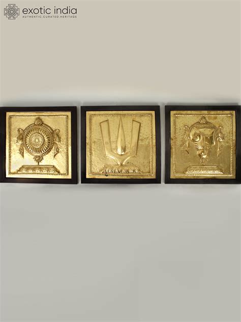 Vaishnava Symbol Shankha Chakra Tilaka Set Of 3 Repousse Work