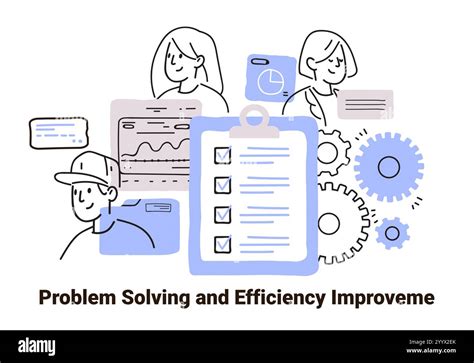 Problem Solving And Efficiency Improvement Concept With People Gears Charts Checklist Minimalist