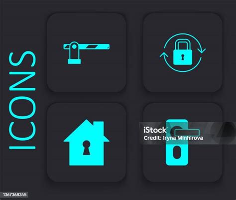 지문 도어 잠금 장치 주차 자동차 장벽 잠금 및 하우스를 보호 아이콘 아래에 설정합니다 검은 색 사각형 버튼 벡터 문에 대한 스톡 벡터 아트 및 기타 이미지 Istock