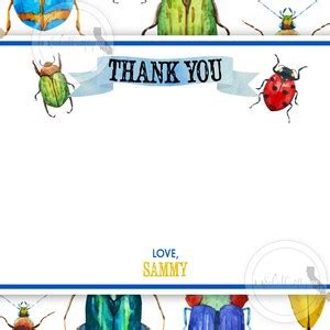 Bug Thank You Card Bugs Thank You Card Bug Birthday Party Etsy
