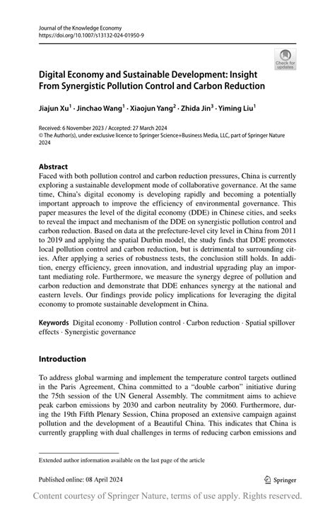 Digital Economy And Sustainable Development Insight From Synergistic Pollution Control And