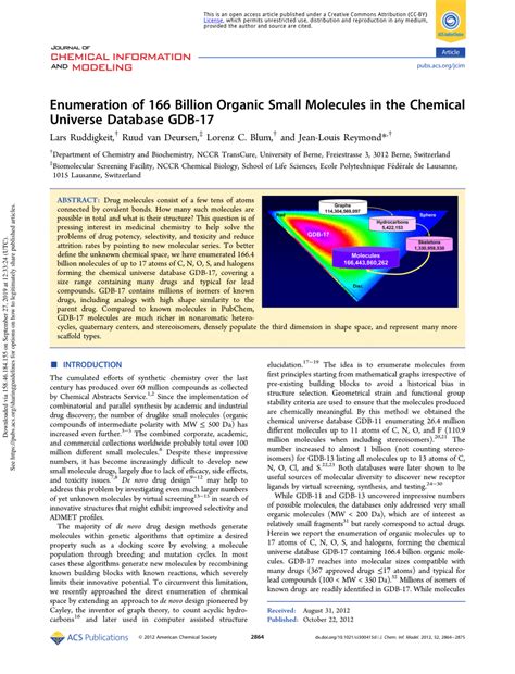 Pdf Enumeration Of 166 Billion Organic Small Molecules In The