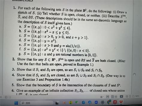 Solved 1 For Each Of The Following Sets S In The Plane R2 Chegg Com