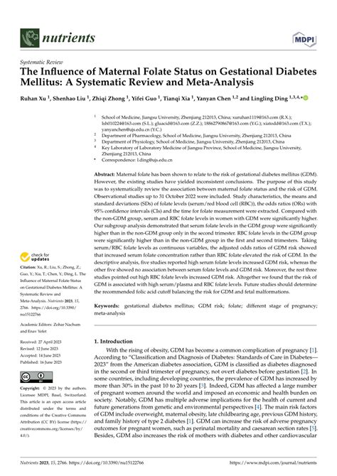 Pdf The Influence Of Maternal Folate Status On Gestational Diabetes Mellitus A Systematic