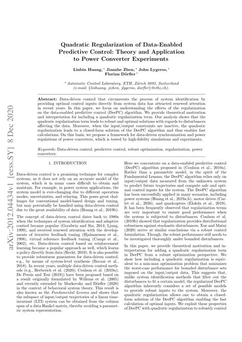pdf quadratic regularization of data enabled predictive control theory and application to