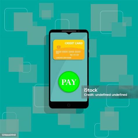 플랫 디자인 스타일 화면에 신용 카드에서 모바일 결제의 처리와 스마트 폰의 벡터 그림 스마트폰 및 결제 버튼 개념에 대한 스톡 벡터 아트 및 기타 이미지 Istock