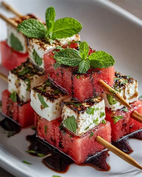 Watermelon Feta And Mint Skewers