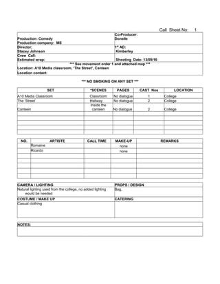 Call Sheet PDF
