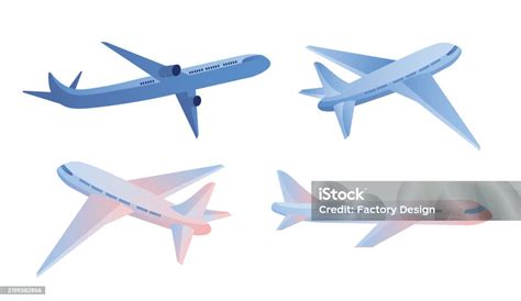 비행 비행기 제트 항공기 측면 및 흰색 배경에 고립 된 상세한 여객기의 3d보기 빨간색과 파란색 색상 플랫 스타일 항공기 벡터 일러스트 레이 션입니다 3차원 형태에 대한