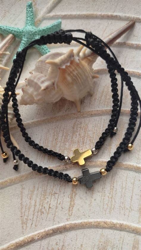 Гривна с кръст Унисекс бижу Полускъпоценни камъни Бижута Пловдив Ръчно изработена грив