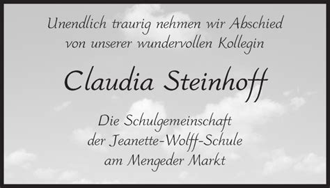 Traueranzeigen Von Claudia Steinhoff Sich Erinnernde