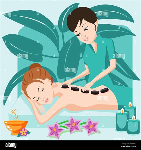 Hot Stone Massage Therapy And Treatment By Professional Therapist In Spa Isolated Flat Vector