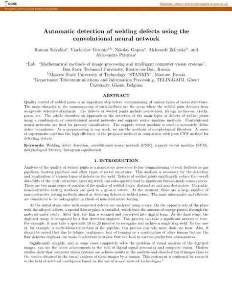 Automatic Detection Of Welding Defects Using The Convolutional Neural Network Docslib