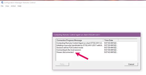 Connection Progress Message Indicates Viewer Disconnected
