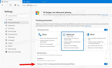 Enable Strict Tracking Prevention For Inprivate Mode In Microsoft Edge