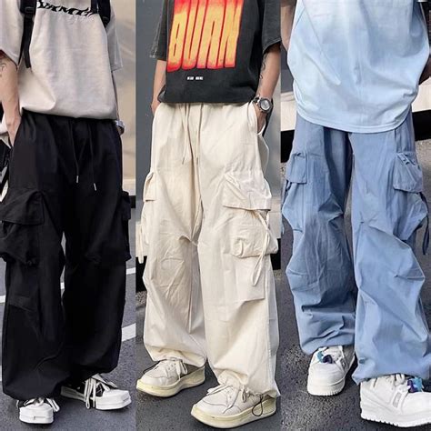 5 สี กางเกงขากว้าง เอวสูง ทรงหลวม มีกระเป๋า สไตล์เกาหลี ฮาราจูกุ แฟชั่นเรโทร สําหรับผู้ชาย Y2k