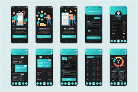 モバイル アプリ テンプレート Ui Ux Gui ユーザー インターフェイス キットの銀行コンセプト画面セット プレミアムベクター