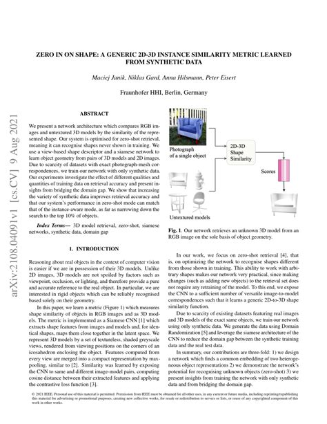 Pdf Zero In On Shape A Generic 2d 3d Instance Similarity Metric Learned From Synthetic Data