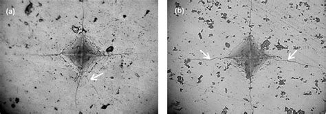 Representative Micrographs Of Vickers Indentations A Crack Download Scientific Diagram