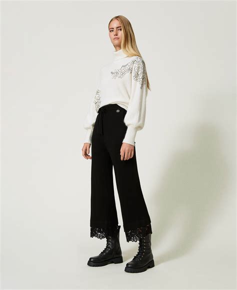 Трикотажные брюки с отделкой из кружева макраме 232tp3392 Twinset — купить в интернет магазине