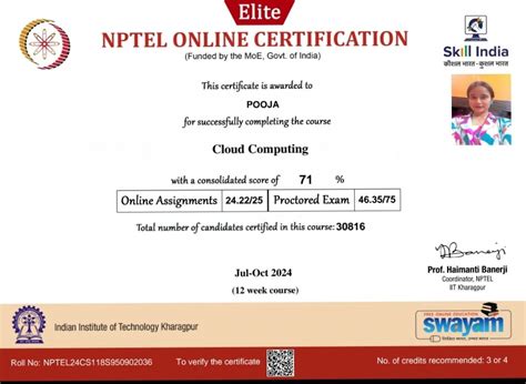 Pooja On Linkedin Nptel Cloudcomputing Certification Learning Skillindia