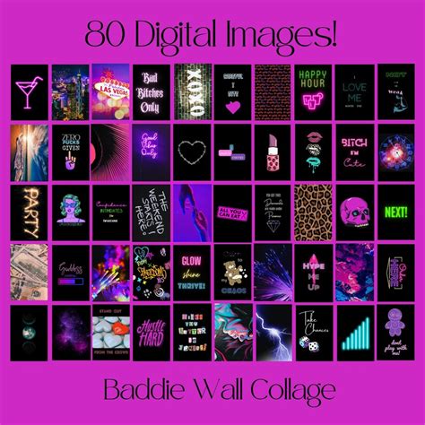 Baddie Wall Collage Kit Set Of 80 Aesthetic Wall Collage Kit Collage Kit Dorm Room Collage Neon
