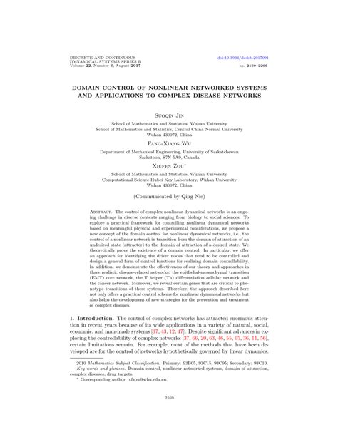Pdf Domain Control Of Nonlinear Networked Systems And Applications To Complex Disease Networks