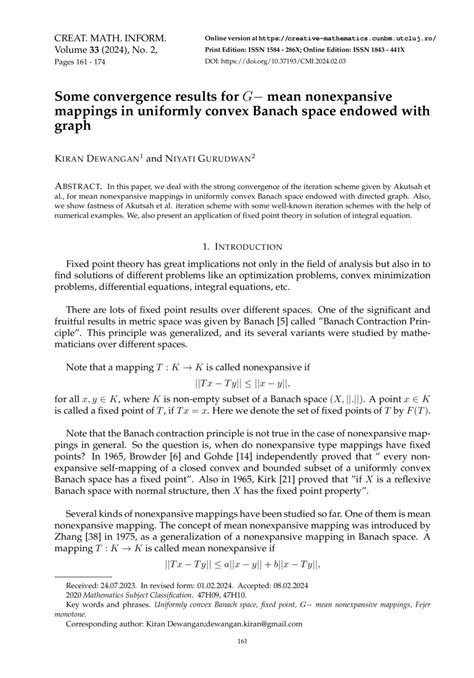 Some Convergence Results For G Mean Nonexpansive Mappings In