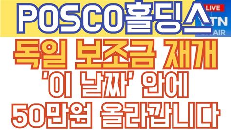 포스코홀딩스 Posco홀딩스 주가 전망 속보 독일 보조금 재개 이 날짜 안에 50만원 올라갑니다 Youtube